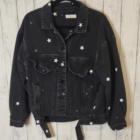 Elan | Jackets & Coats | Elan Black Denim Jacket With White Star ...